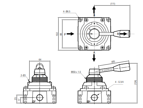1/2 valve 4 way 2 positions rotary lever | ADAJUSA | price